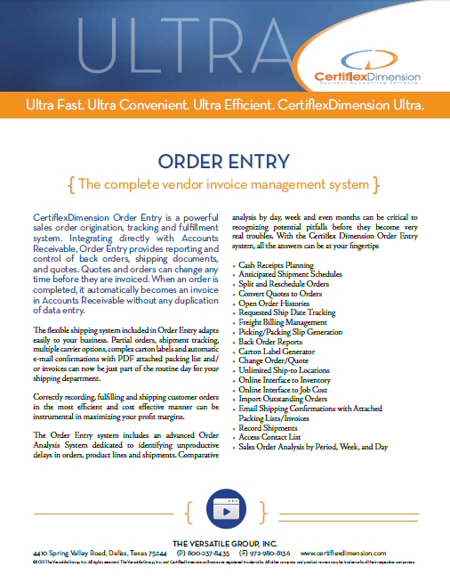 Order Entry – Certiflex Software, LLC