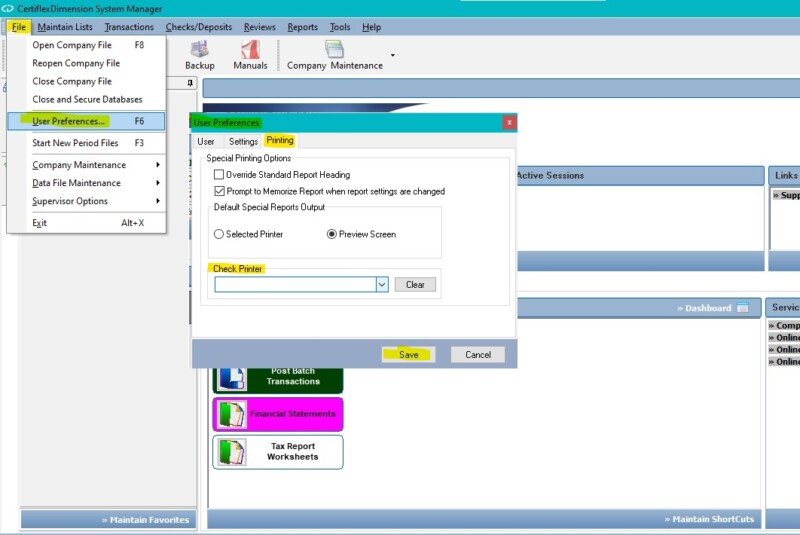 Check printer set-up – Certiflex Software, LLC