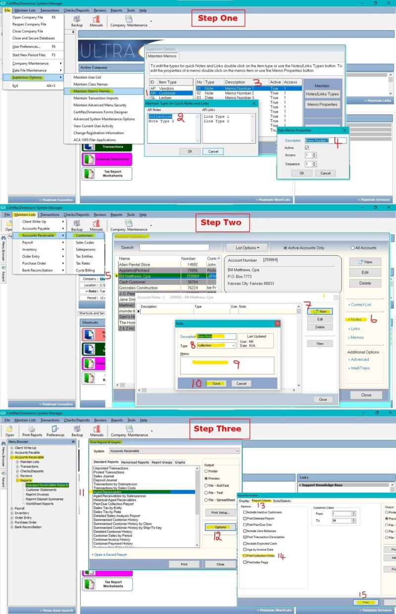 Printing Collection Notes on Aging Reports – Certiflex Software, LLC