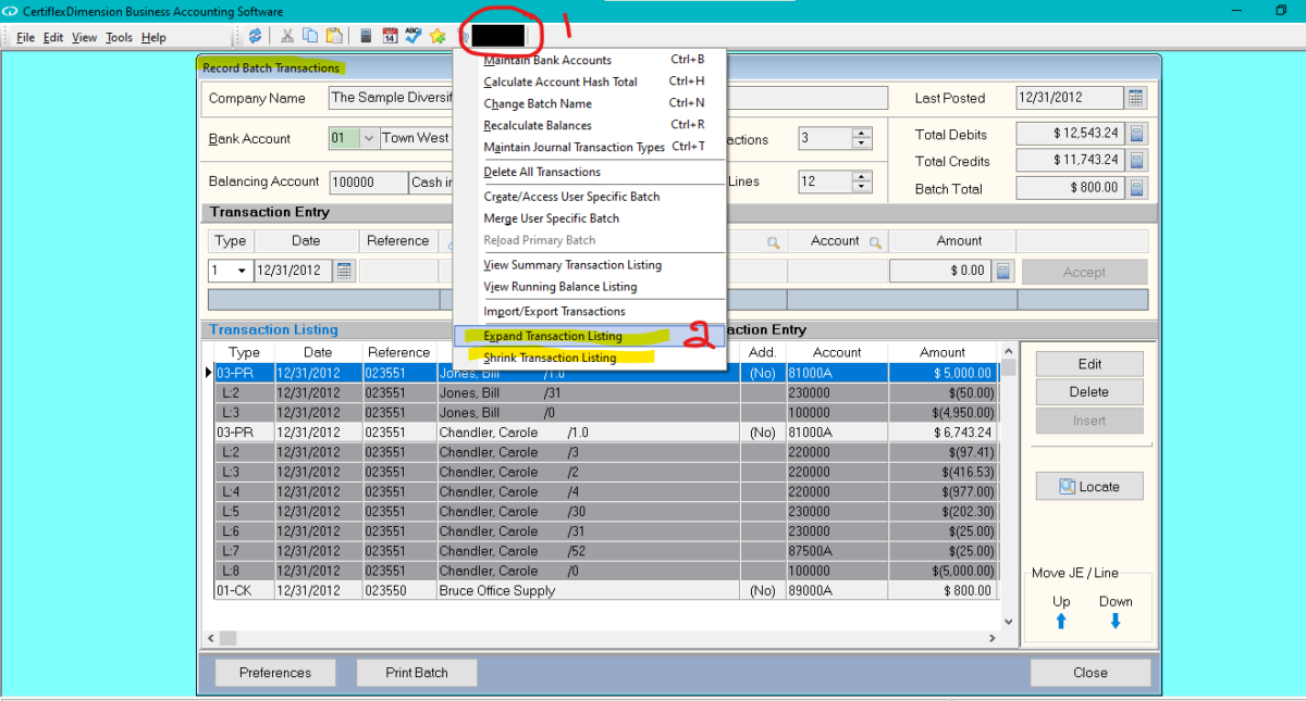 Expand Transaction Listing in Record Batch – Certiflex Software, LLC